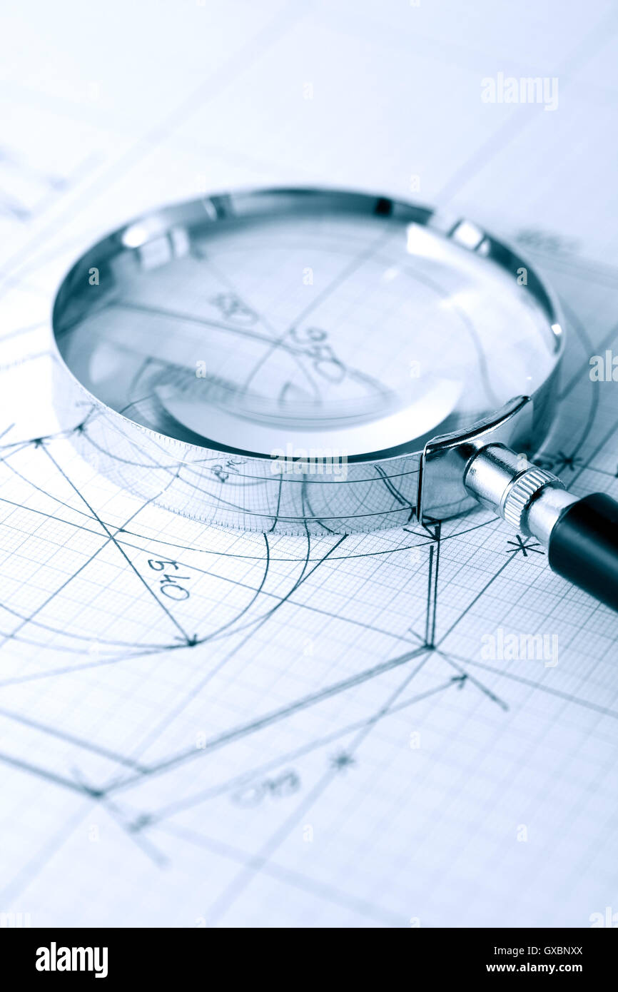 Business concept. Magnifying glass on graph paper with design Stock ...