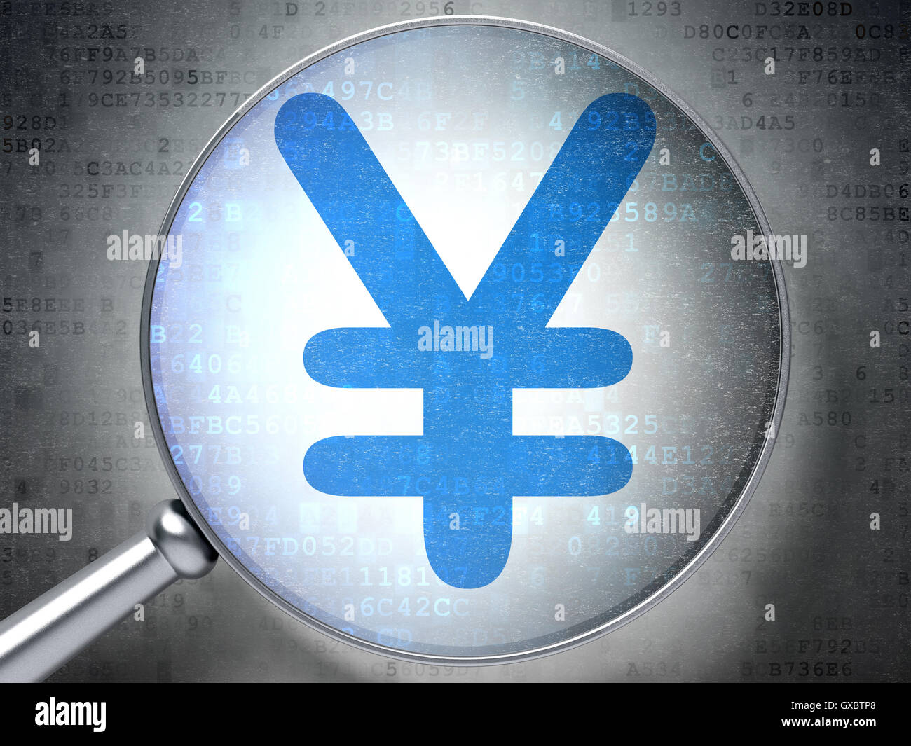 Currency concept: Yen with optical glass on digital background Stock ...