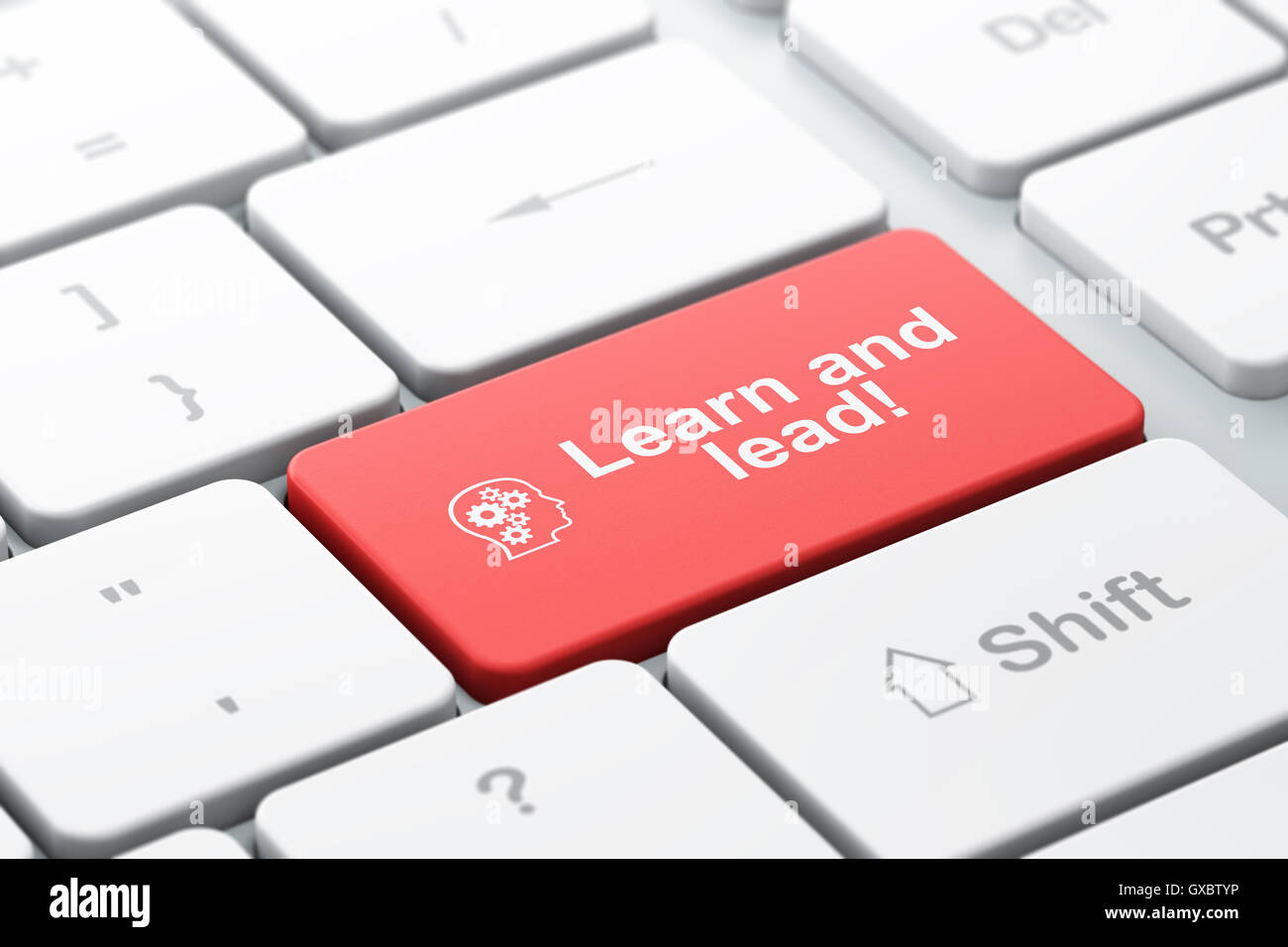 Education concept: Head With Gears and Learn and Lead! on comput Stock ...