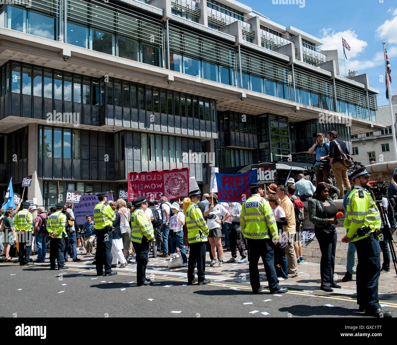 Protest outside queen elizabeth ii centre in london hi-res stock ...