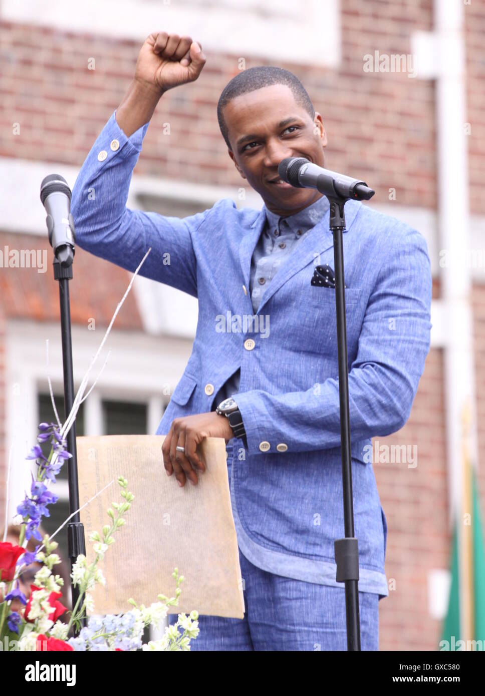 Leslie Odom Jr. and Tom Verica are honored during a July 4th ceremony ...