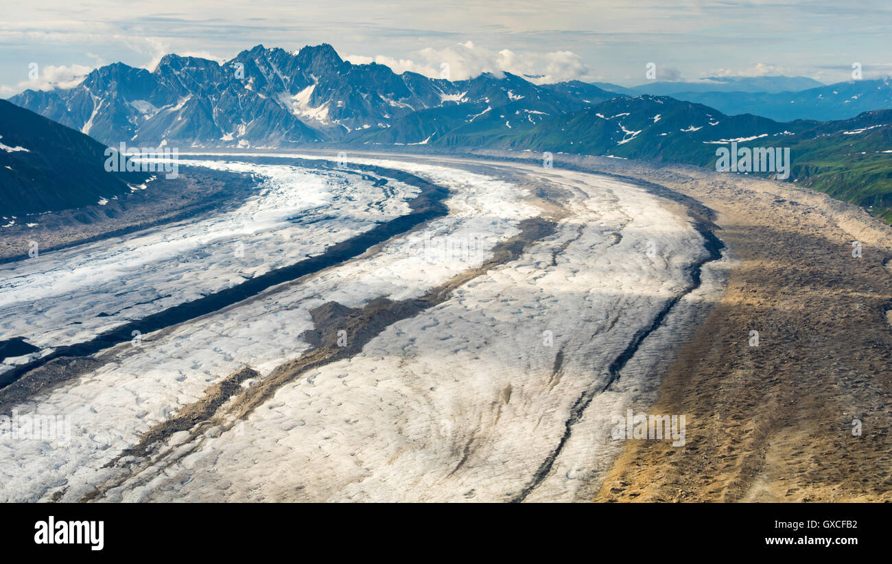 Aerial view of the Ruth Glacier and the Alaska Range on a sightseeing ...