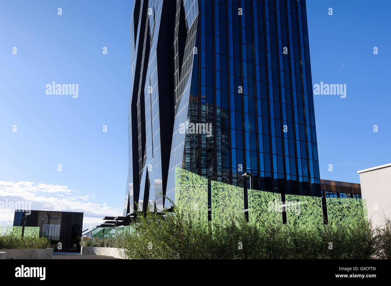 View on financial district and black tower in Vienna, Austria Stock ...