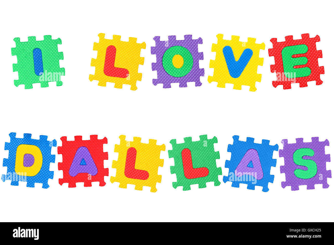 Message I Love Dallas, from letters puzzle, isolated on white ...