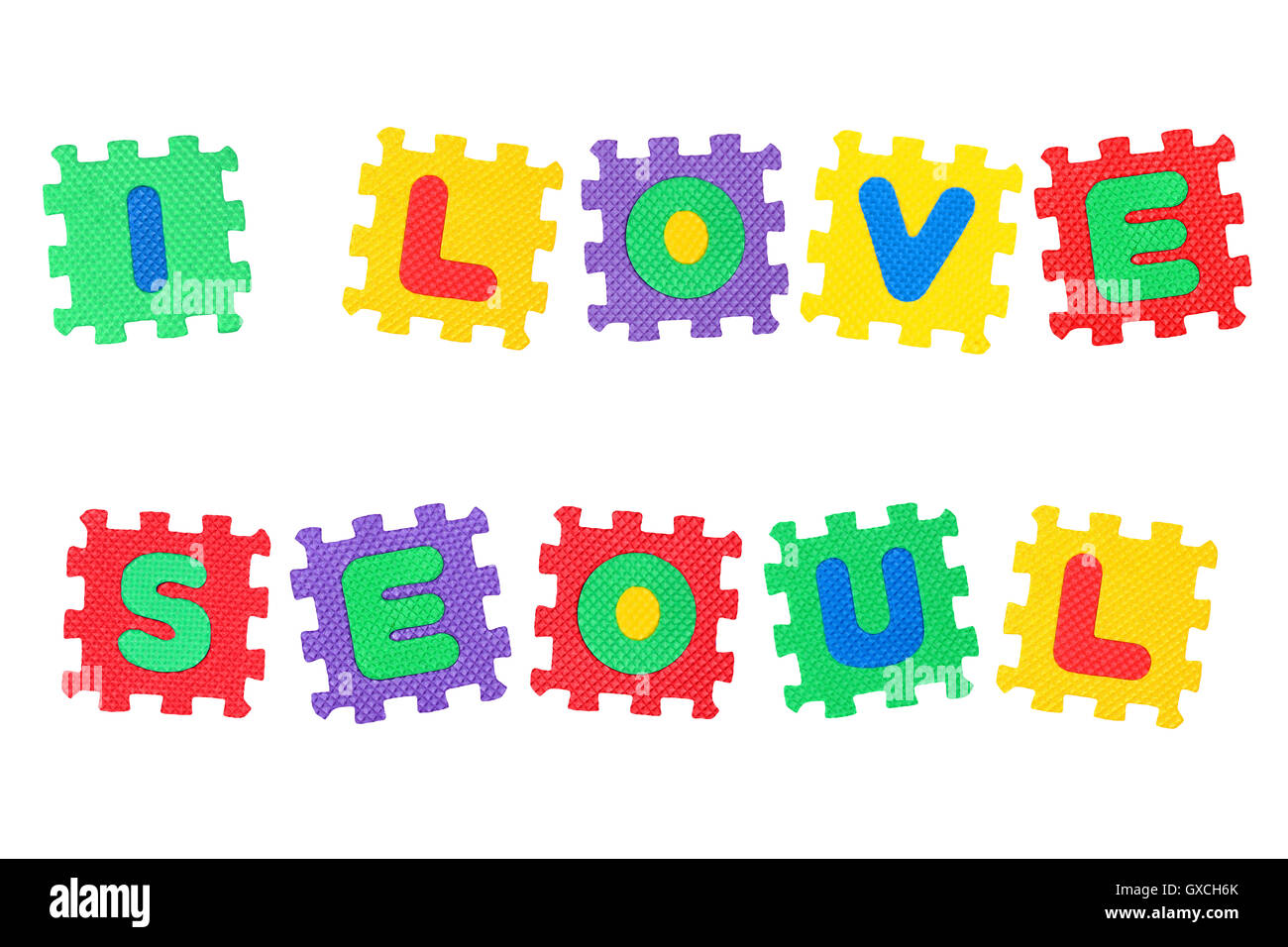 Message I Love Seoul, from letters puzzle, isolated on white background ...