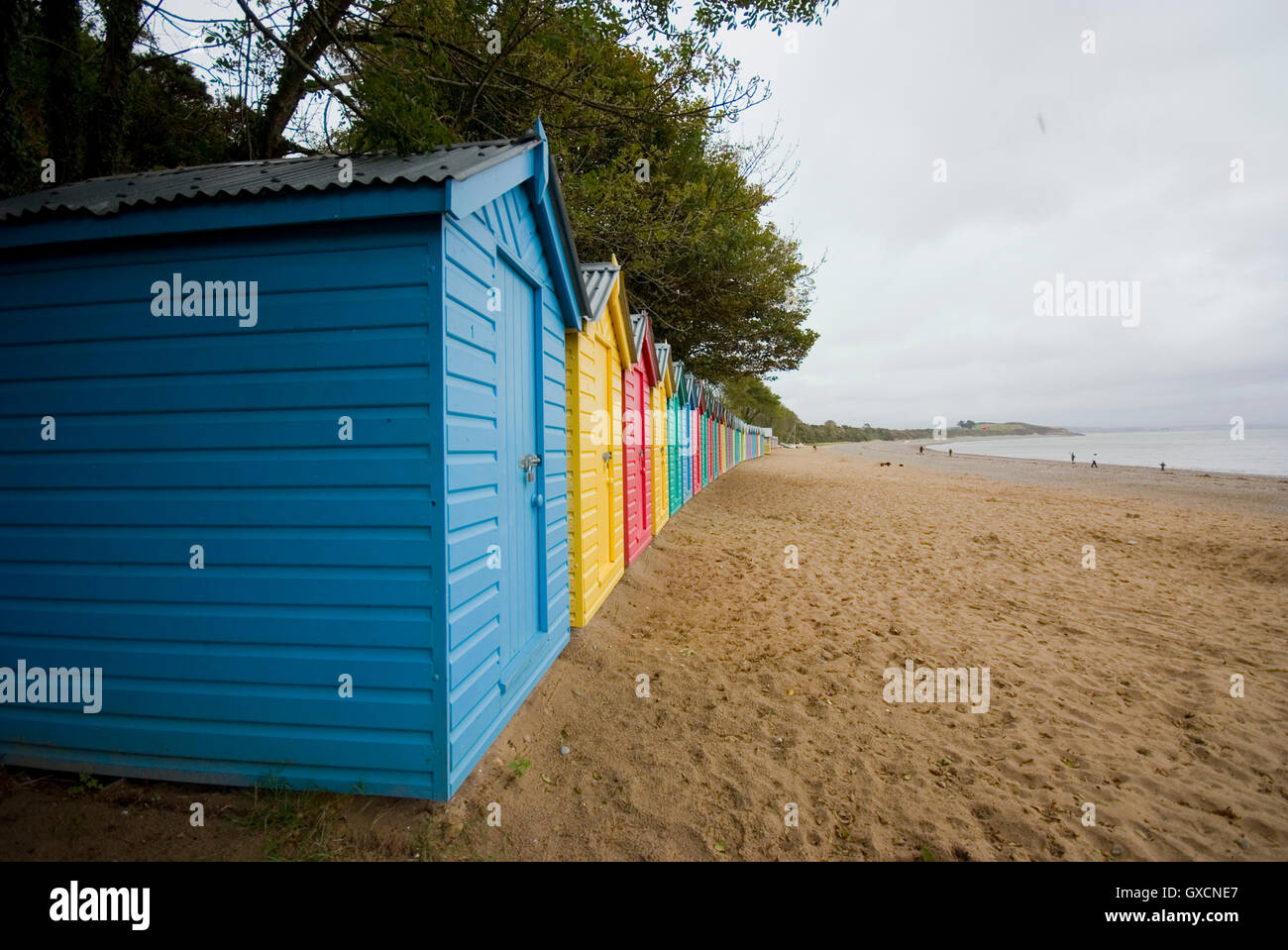Llanbedrog beach, Llyn Penninsula, beach huts, Gwynned, Wales, UK Stock ...