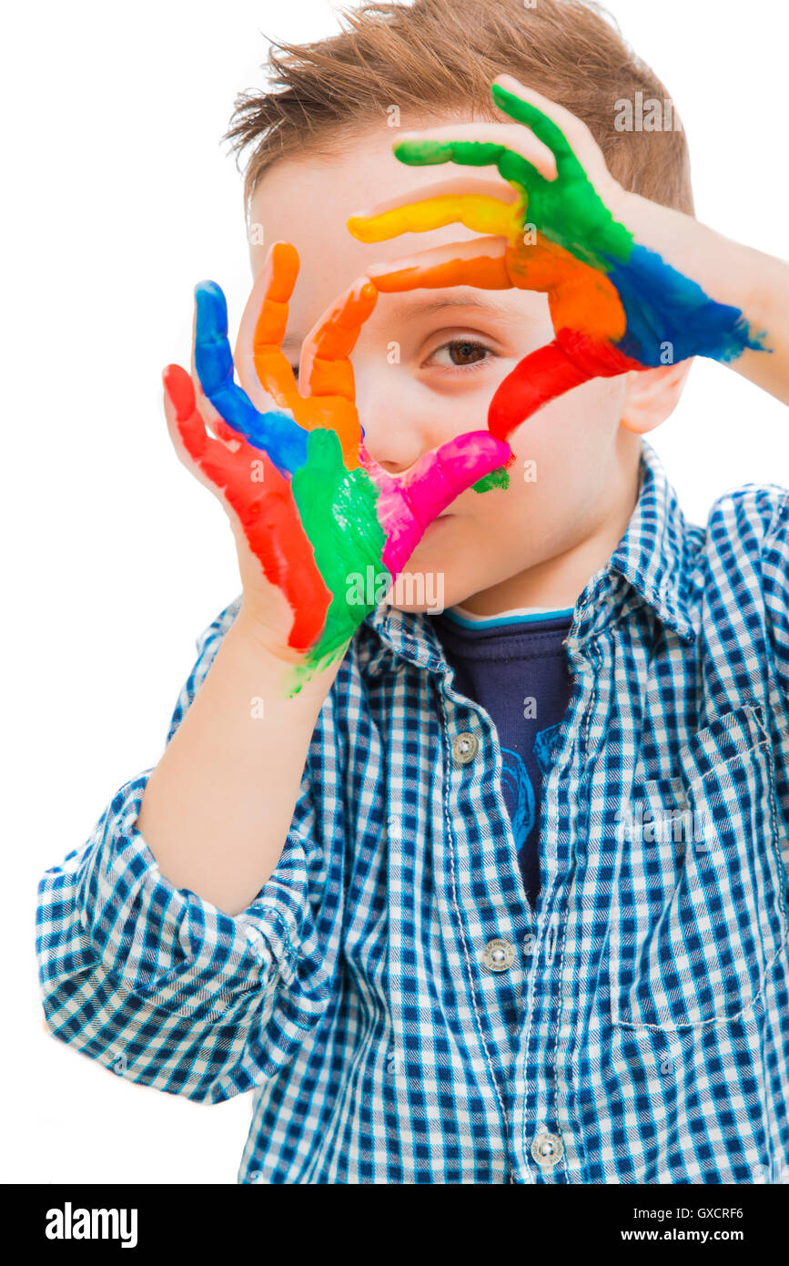 child with colored hands Stock Photo - Alamy