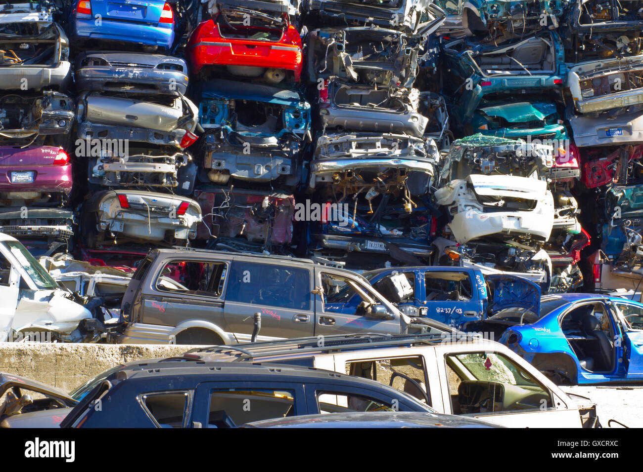 Indianapolis - Circa November 2015 - A Pile of Stacked Junk Cars ...