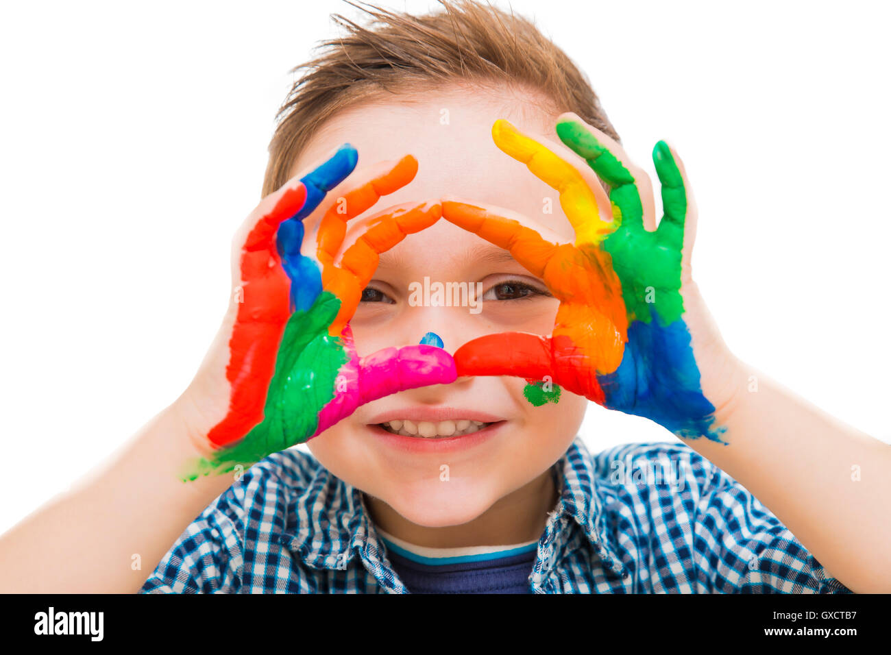 child with colored hands Stock Photo - Alamy