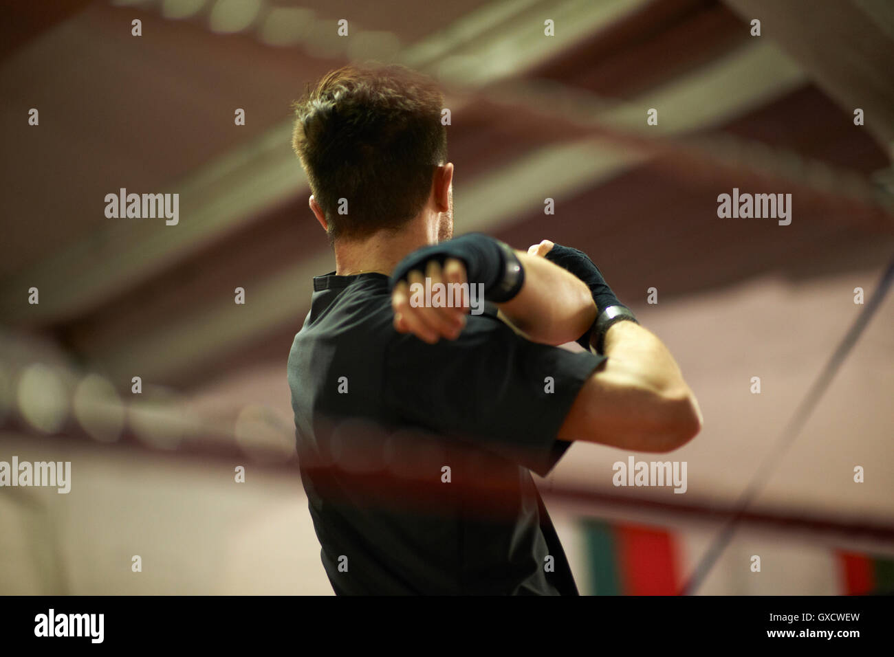 Boxer exercising in boxing ring Stock Photo - Alamy