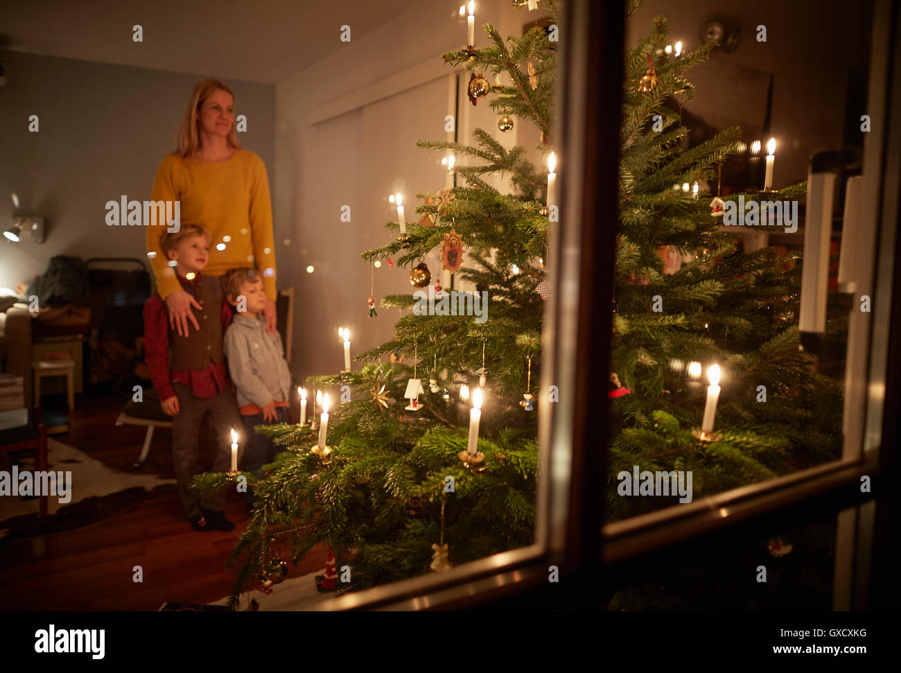 Christmas tree family home window hi-res stock photography and images ...
