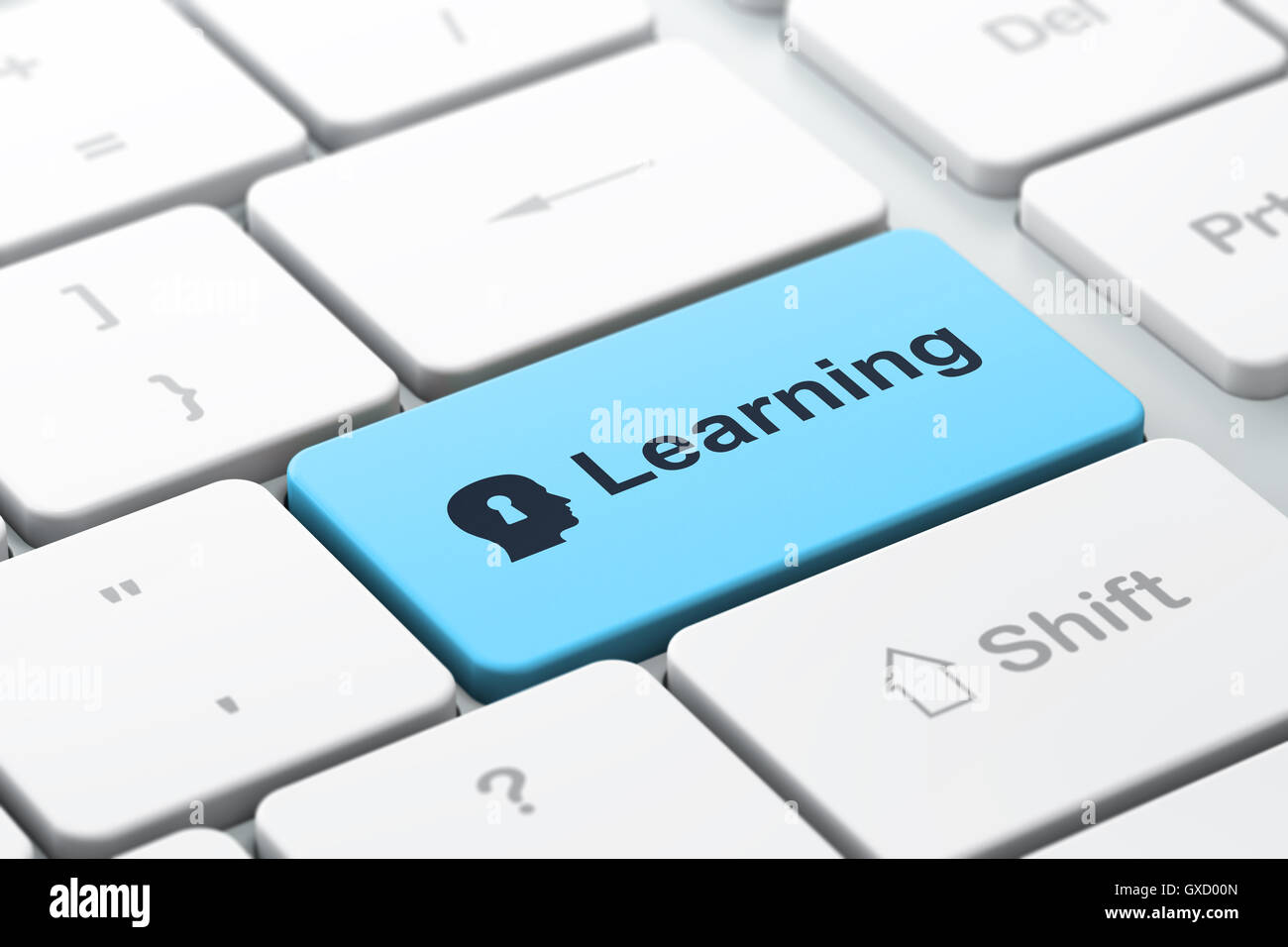 Education concept: Head With Keyhole and Learning on computer ke Stock ...