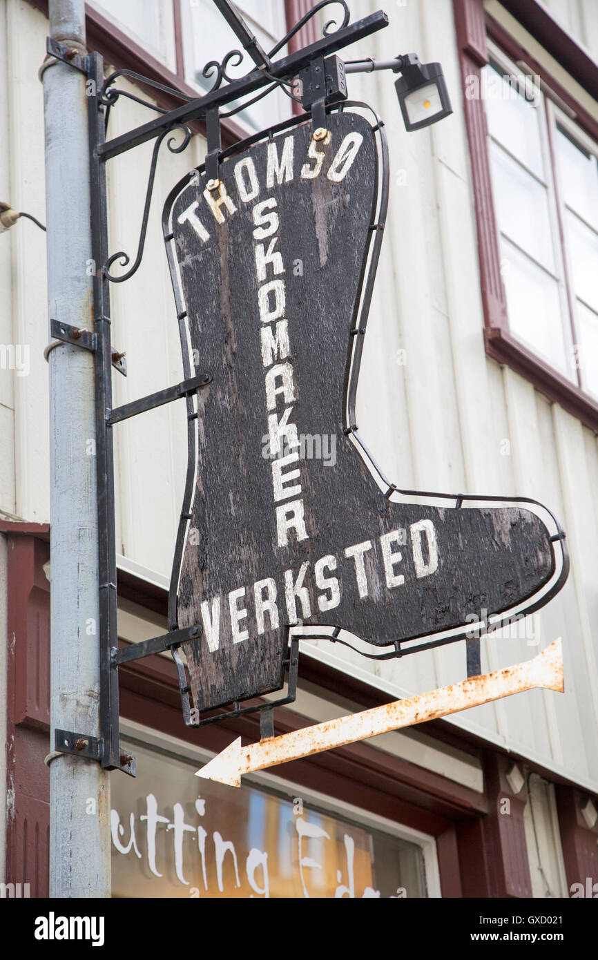 Boot sign for shoemaker cobbler, Tromso, Norway Stock Photo - Alamy