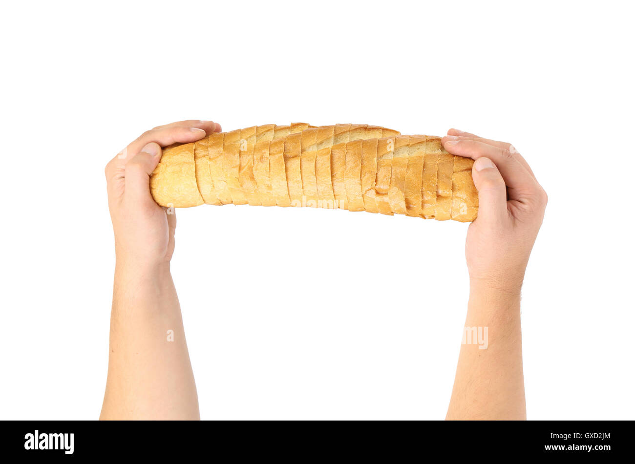 Hands presses sliced loaf Stock Photo - Alamy
