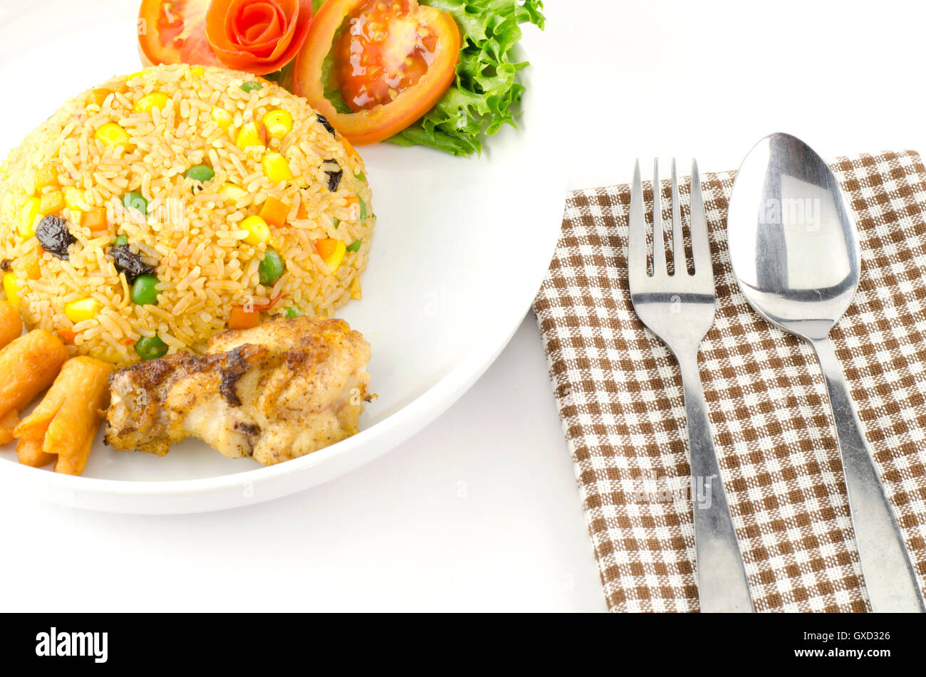 American fried rice isolated on white Stock Photo - Alamy