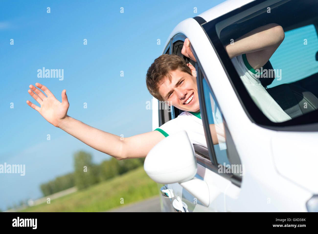 man stuck his hand out of the window Stock Photo - Alamy