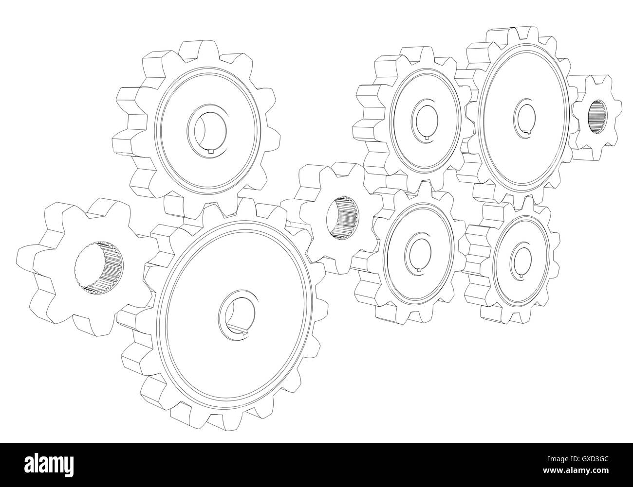 Wire frame gears Stock Photo - Alamy