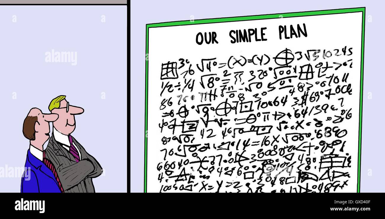 Color business illustration of two smiling businessmen looking at a ...