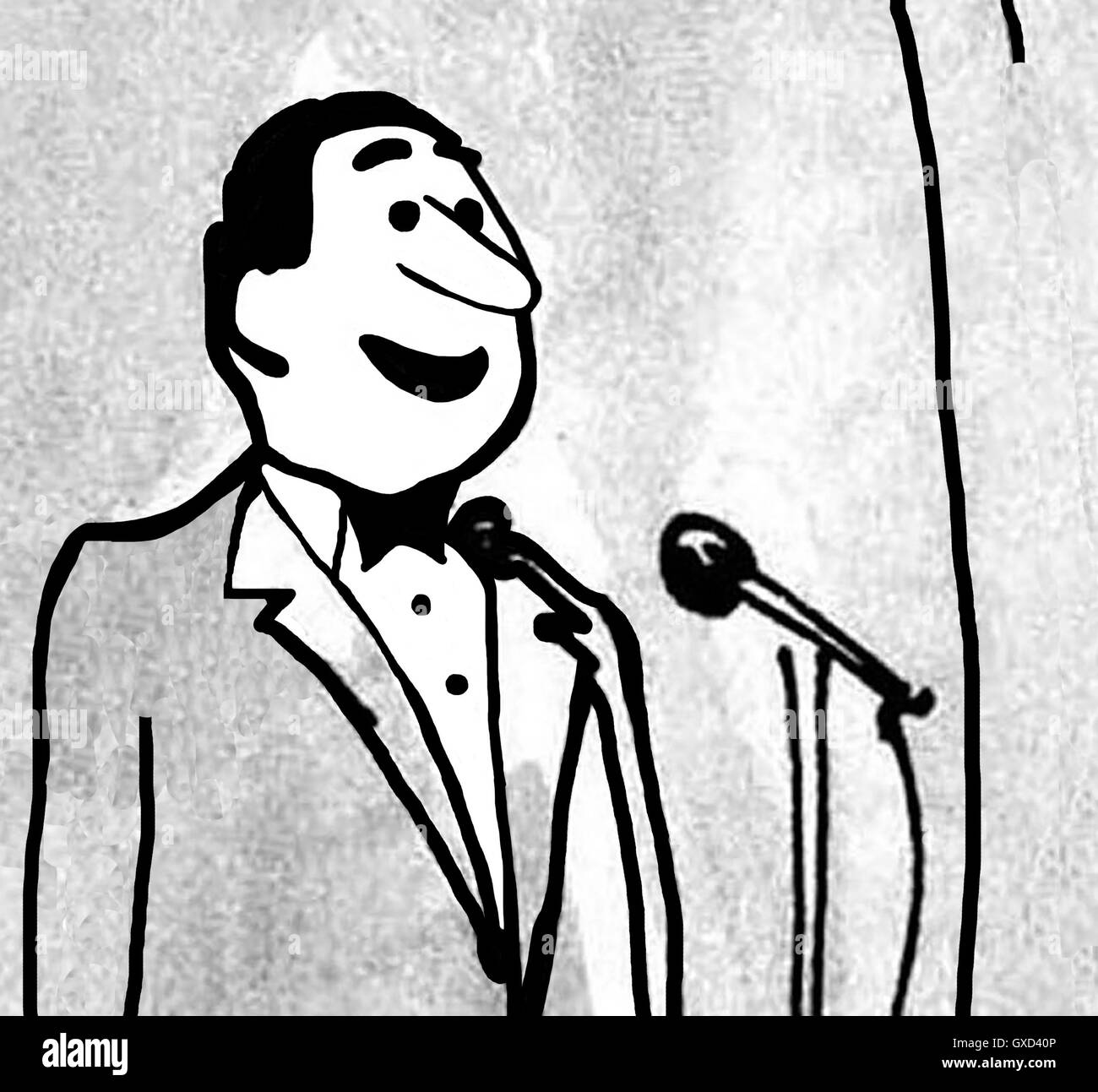 B&W closeup illustration of a singer or emcee at the microphone Stock ...