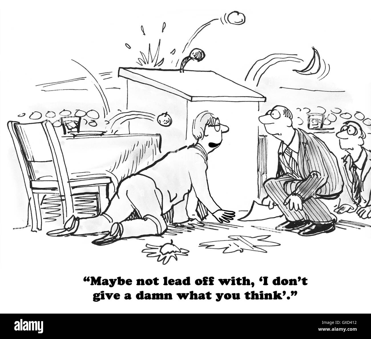 Two business man showing Black and White Stock Photos & Images - Alamy