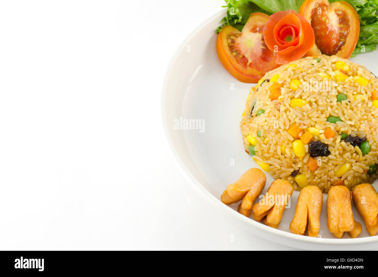 American fried rice isolated on white Stock Photo - Alamy
