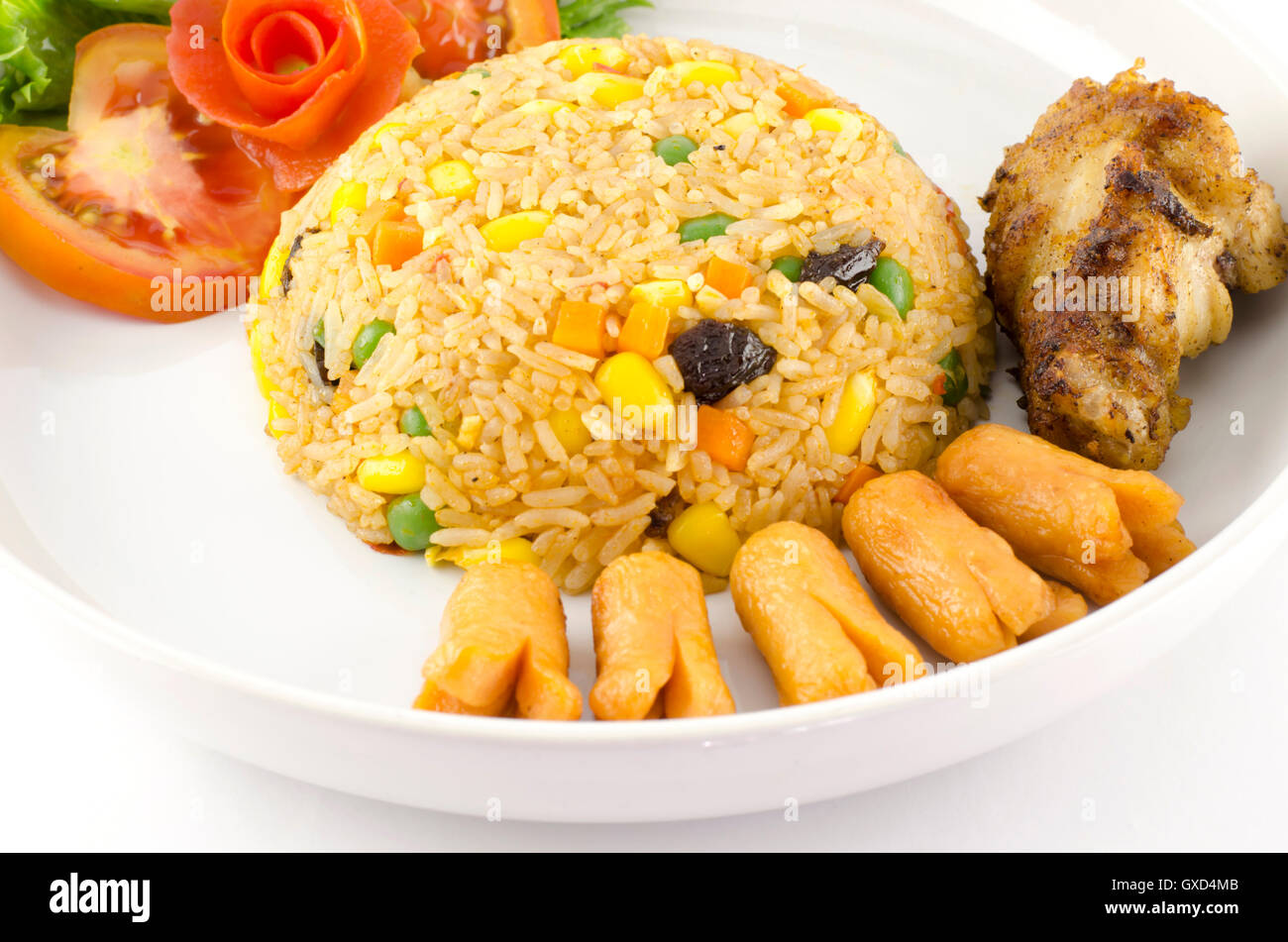 American fried rice isolated on white Stock Photo - Alamy