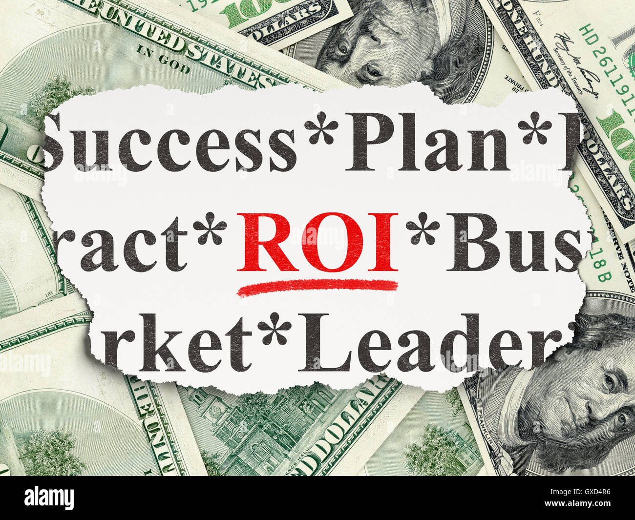 Finance concept: ROI on Money background Stock Photo - Alamy