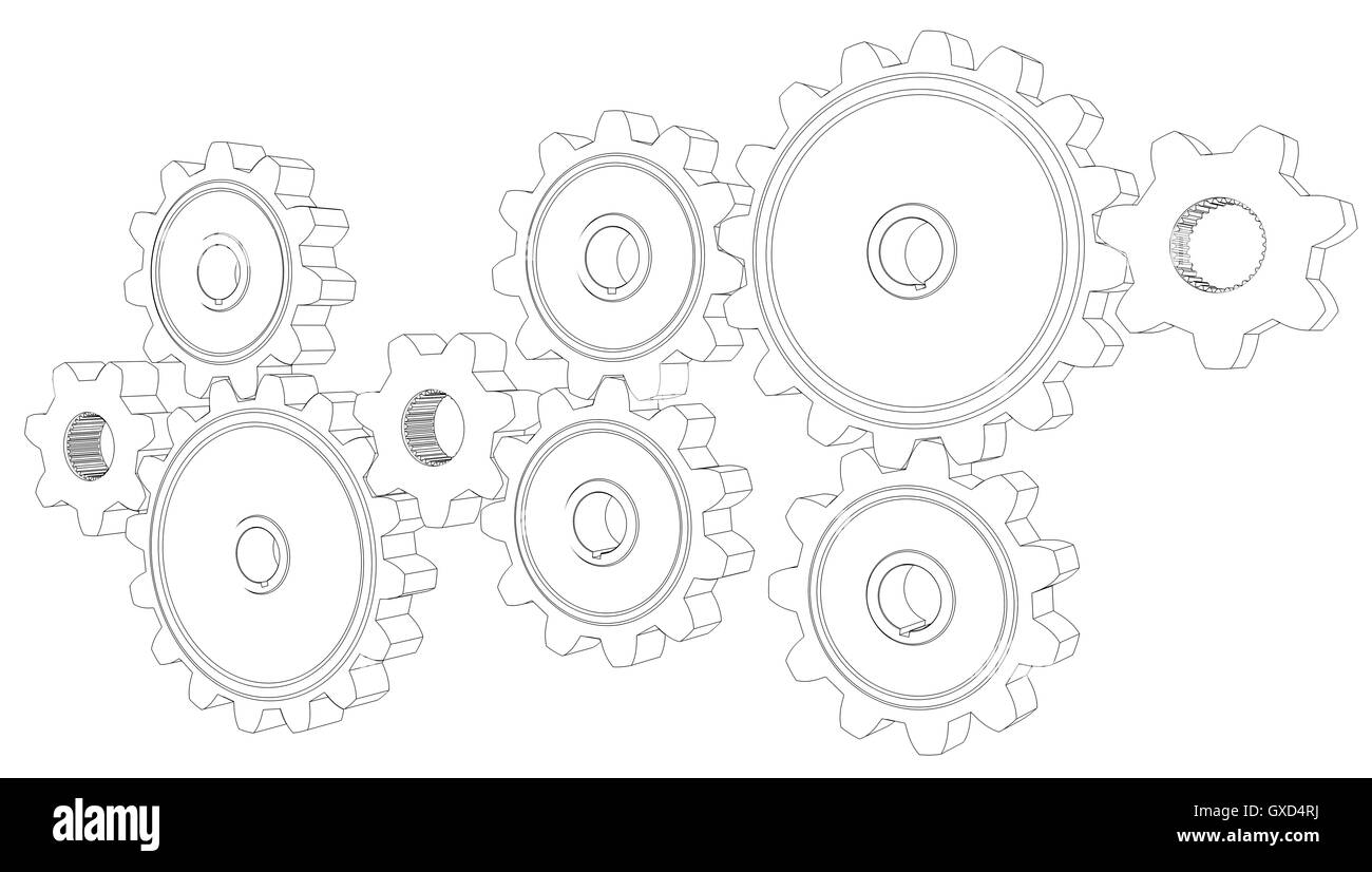 Wire frame gears Stock Photo - Alamy