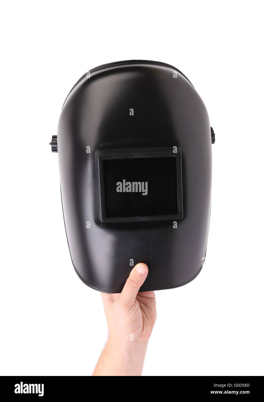 Hand holding welding mask Stock Photo - Alamy