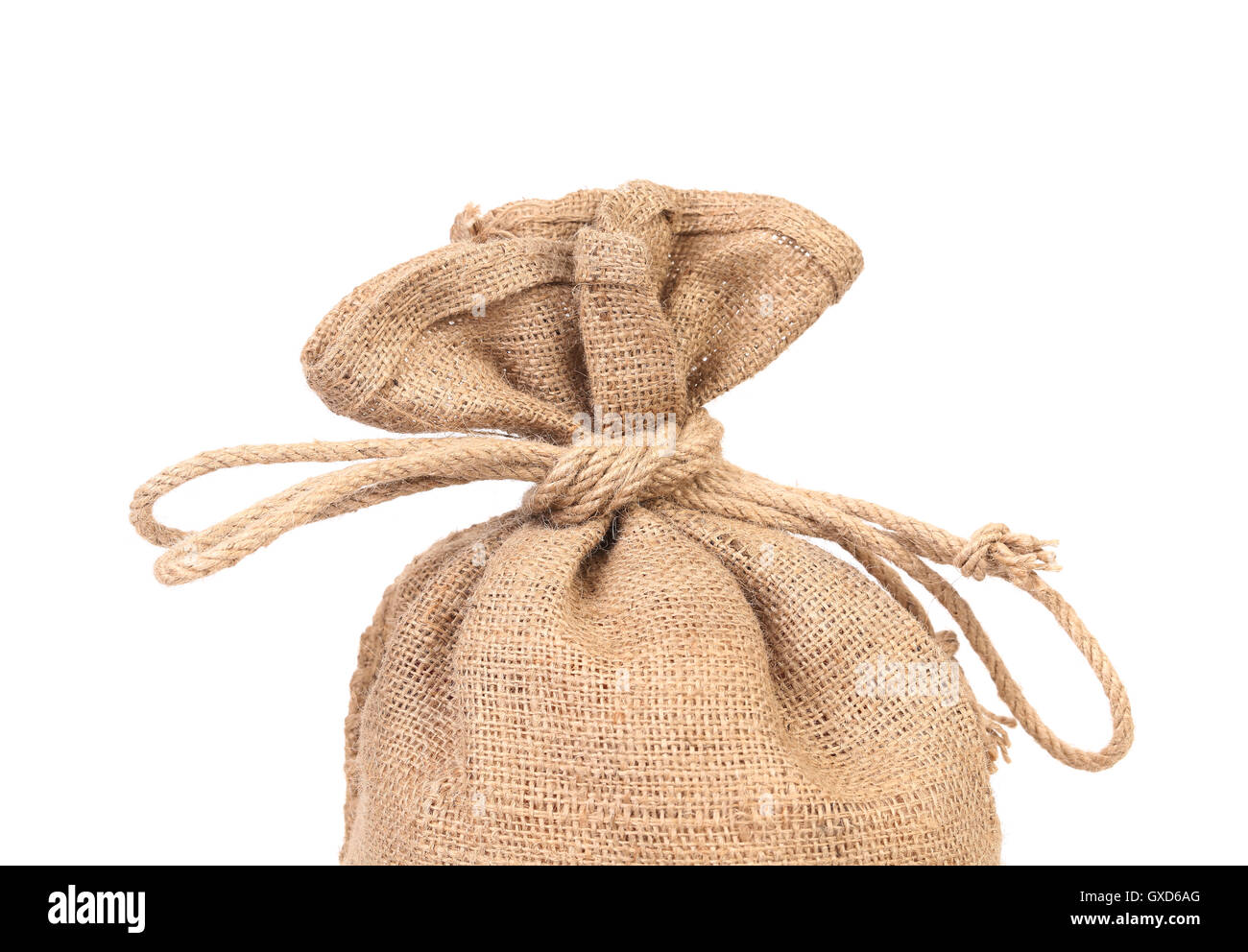 Closeup of sack tied up with rope Stock Photo - Alamy