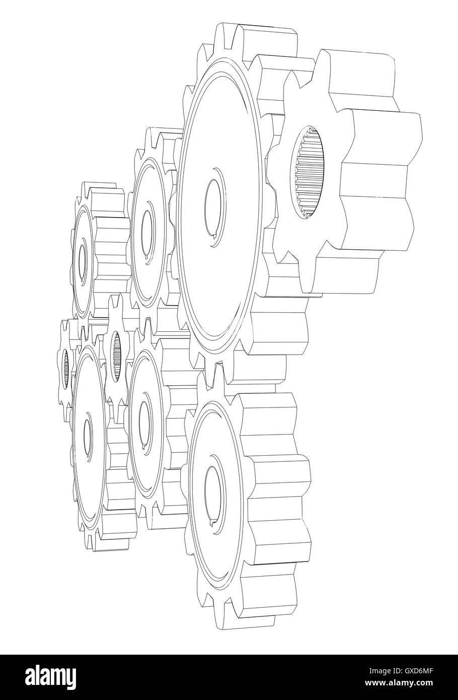 Wire frame gears Stock Photo - Alamy