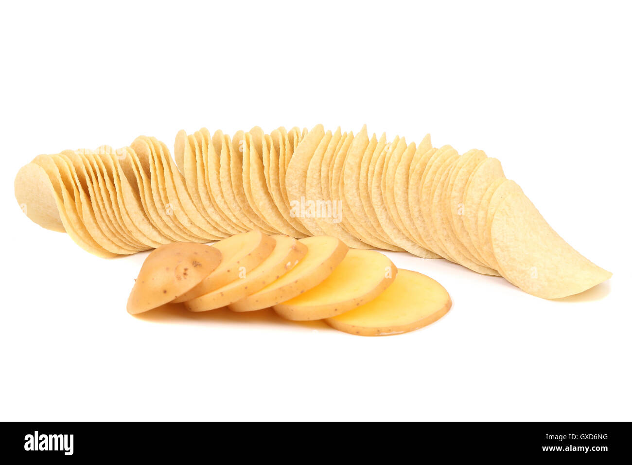 Potato slices and row of chips Stock Photo - Alamy