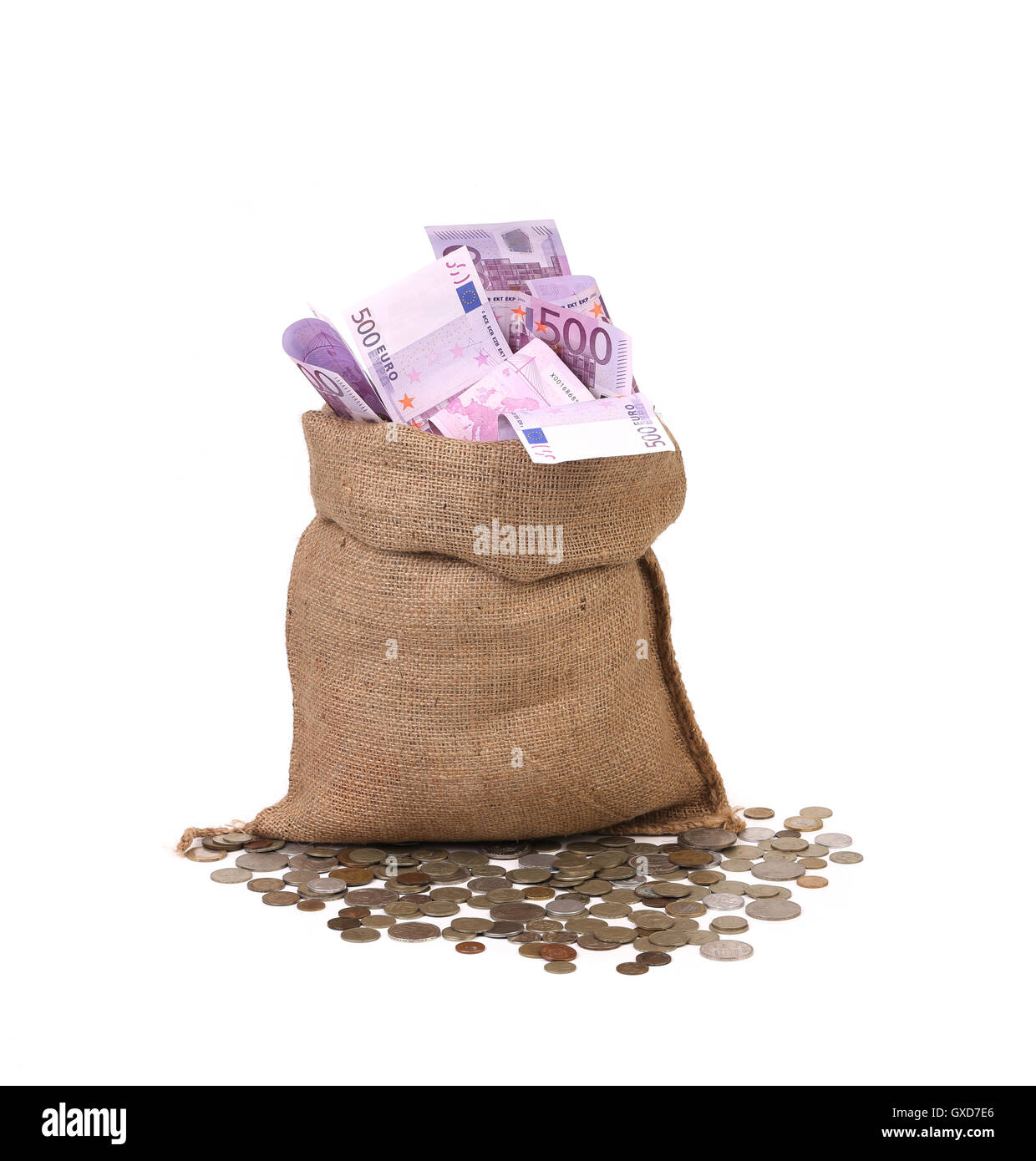 Bag of euro on coins Stock Photo - Alamy