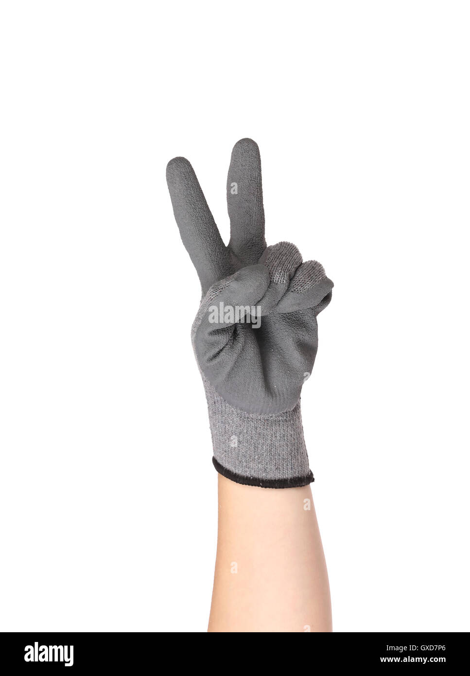 Hand shows two in rubber glove Stock Photo - Alamy