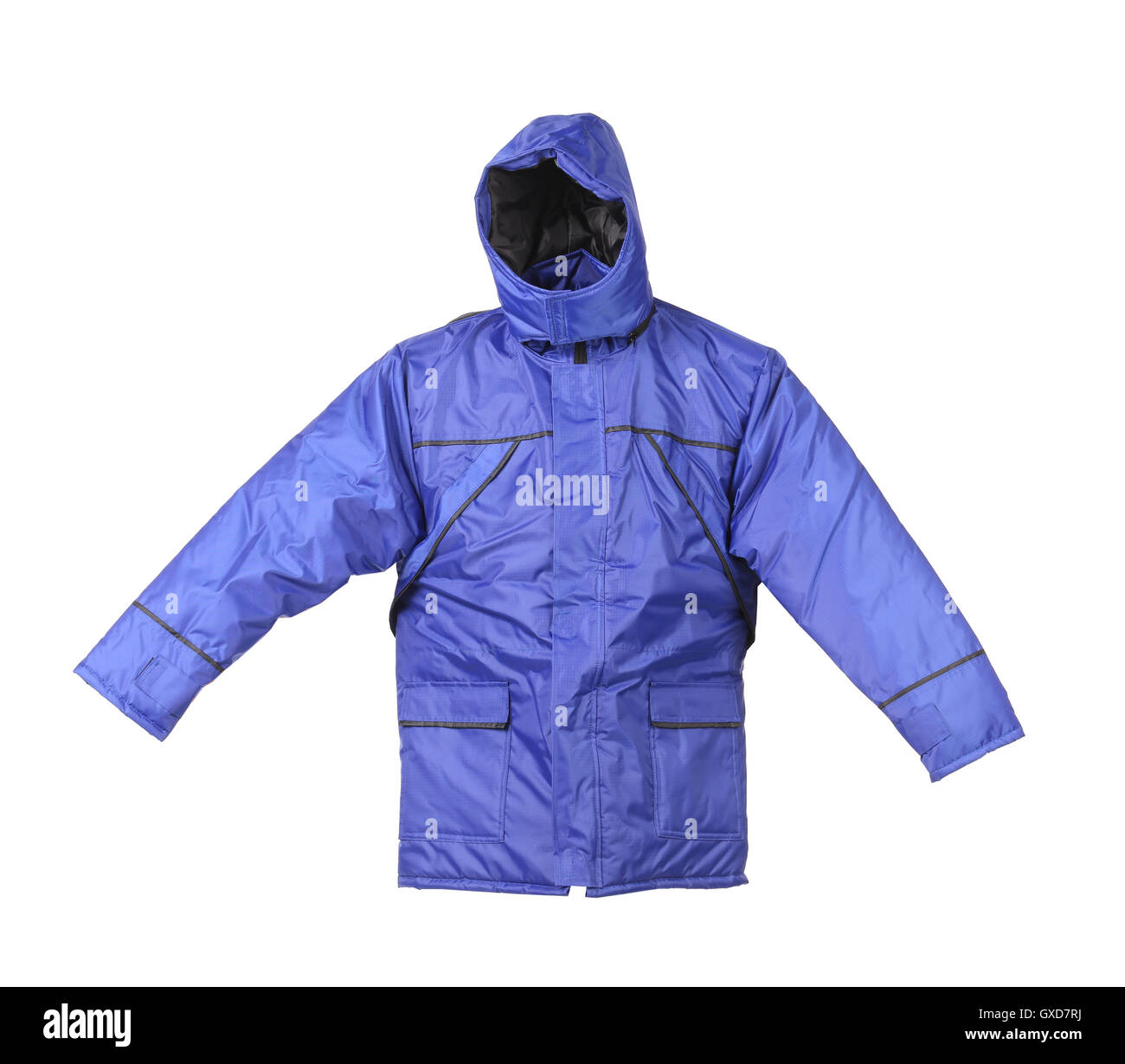 Blue working winter coat with hood Stock Photo - Alamy