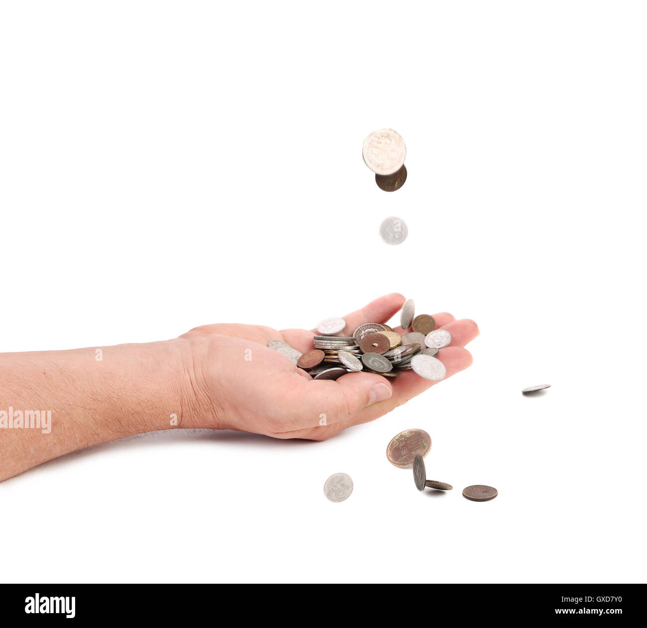 Money falling in and from hands Stock Photo - Alamy