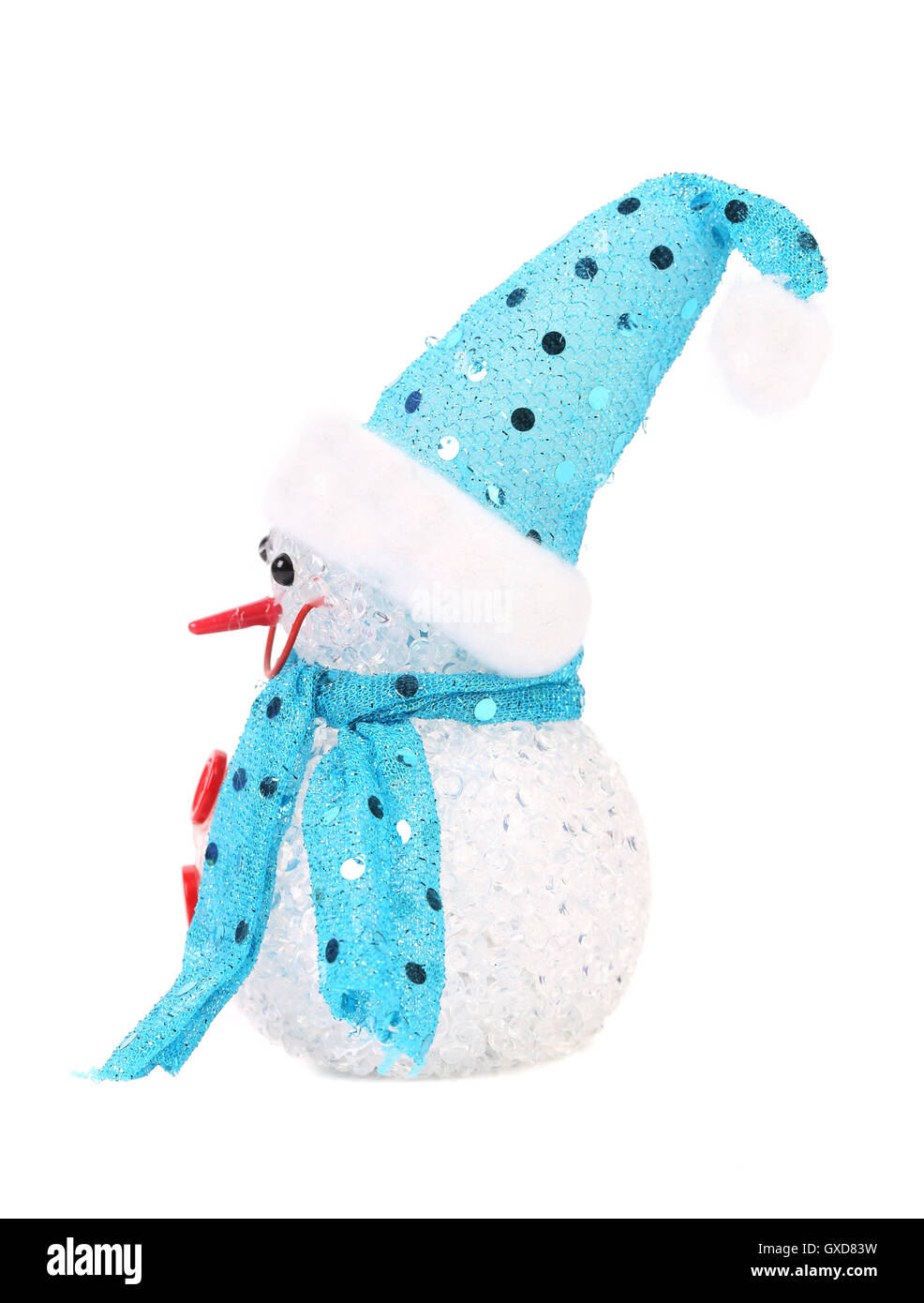 Snowman in a blue hat and scarf Stock Photo - Alamy
