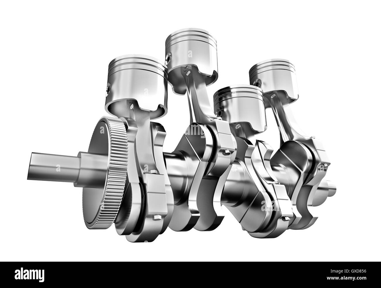 Engine pistons and cog on white background. 3D image Stock Photo - Alamy