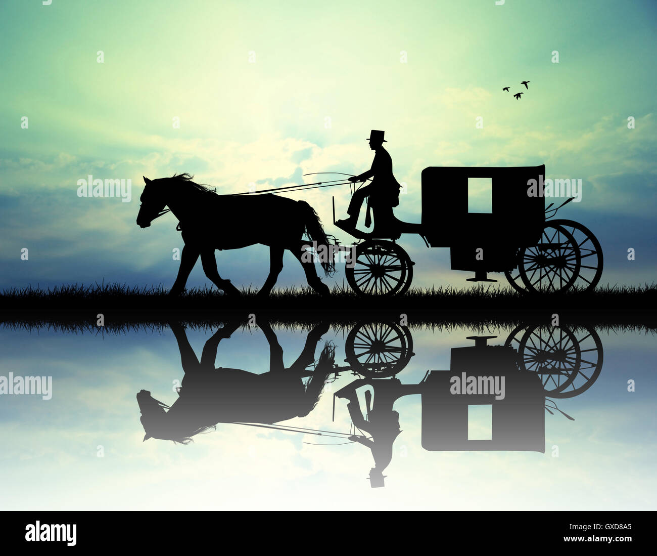 Silhouette horse carriage people hi-res stock photography and images ...