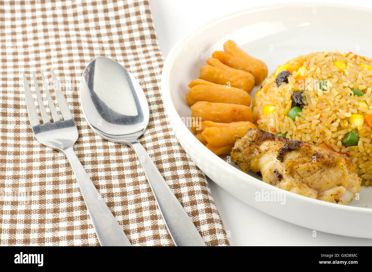 American fried rice isolated on white Stock Photo - Alamy