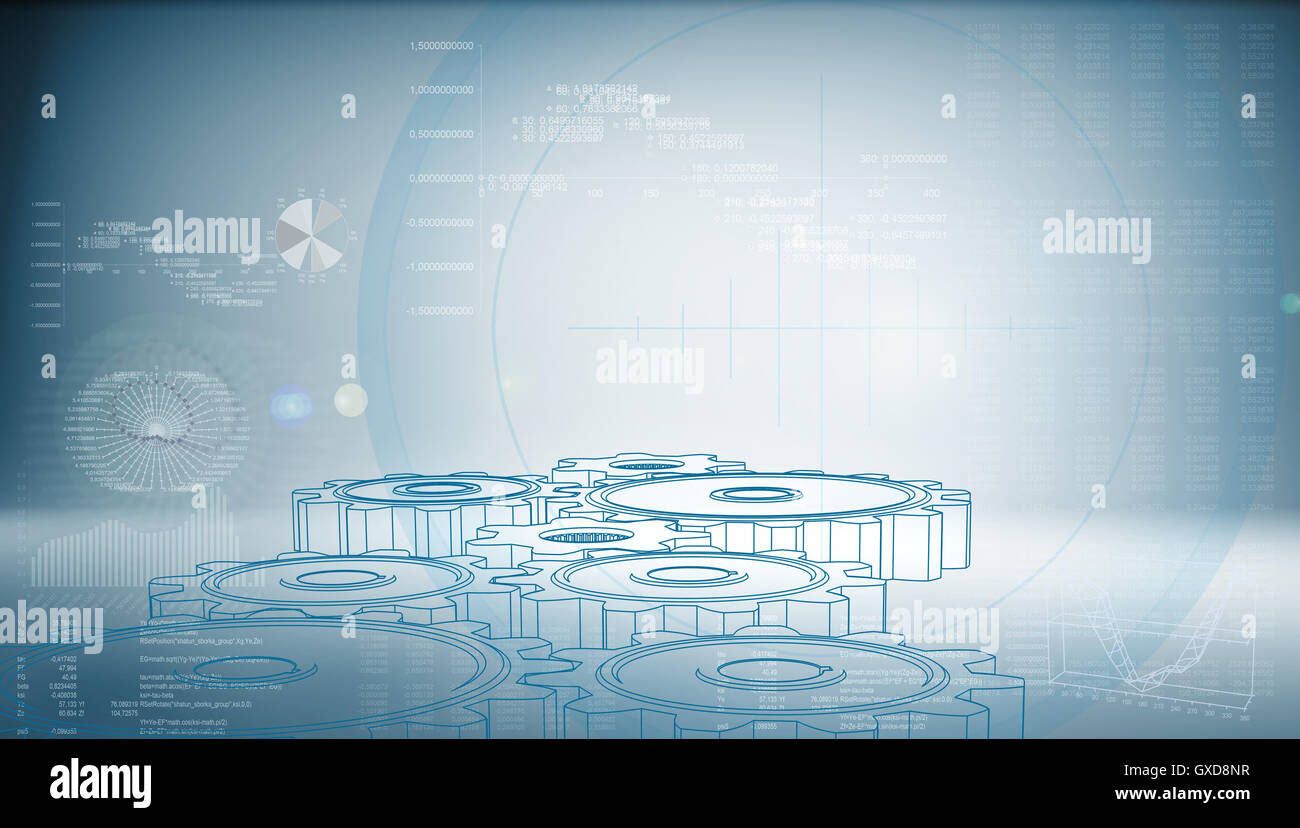 High-tech gear on a blue background Stock Photo - Alamy