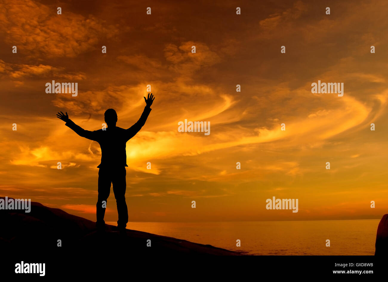 Business man standing rock ocean hi-res stock photography and images ...