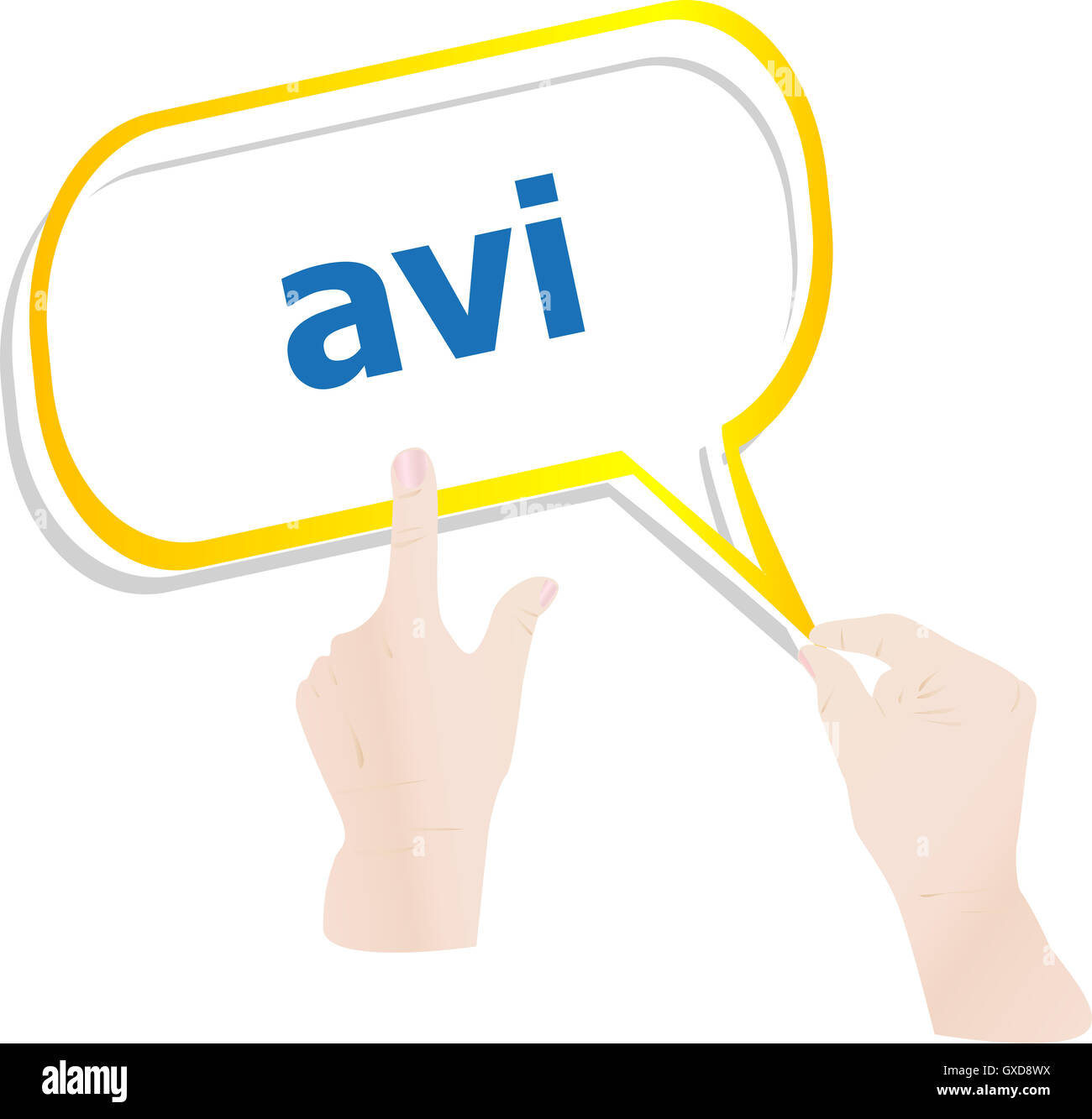 hands push avi book on speech bubbles Stock Photo - Alamy