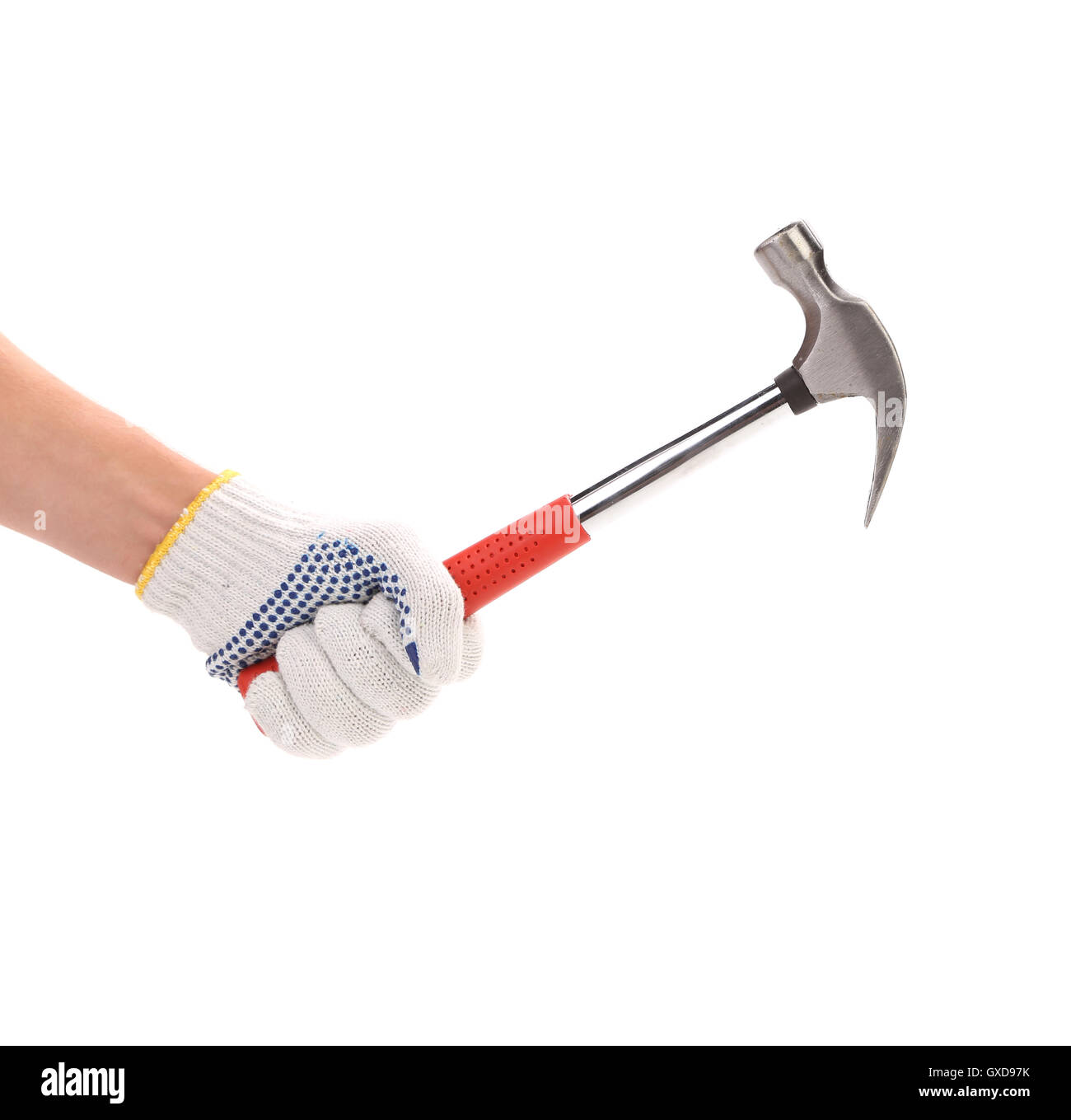 Hand holding metal hammer Stock Photo - Alamy