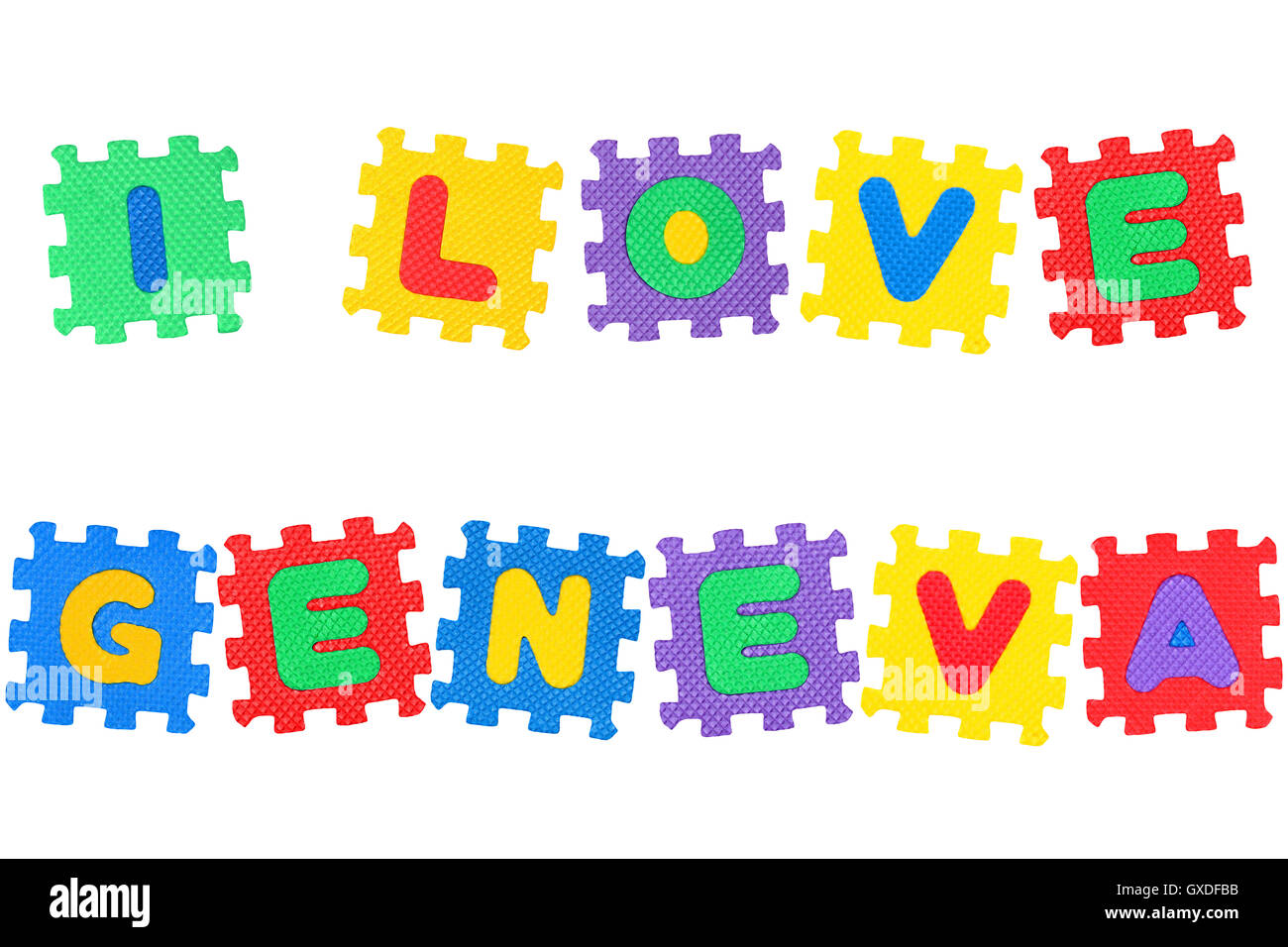 Message I Love Geneva, from letters puzzle, isolated on white ...