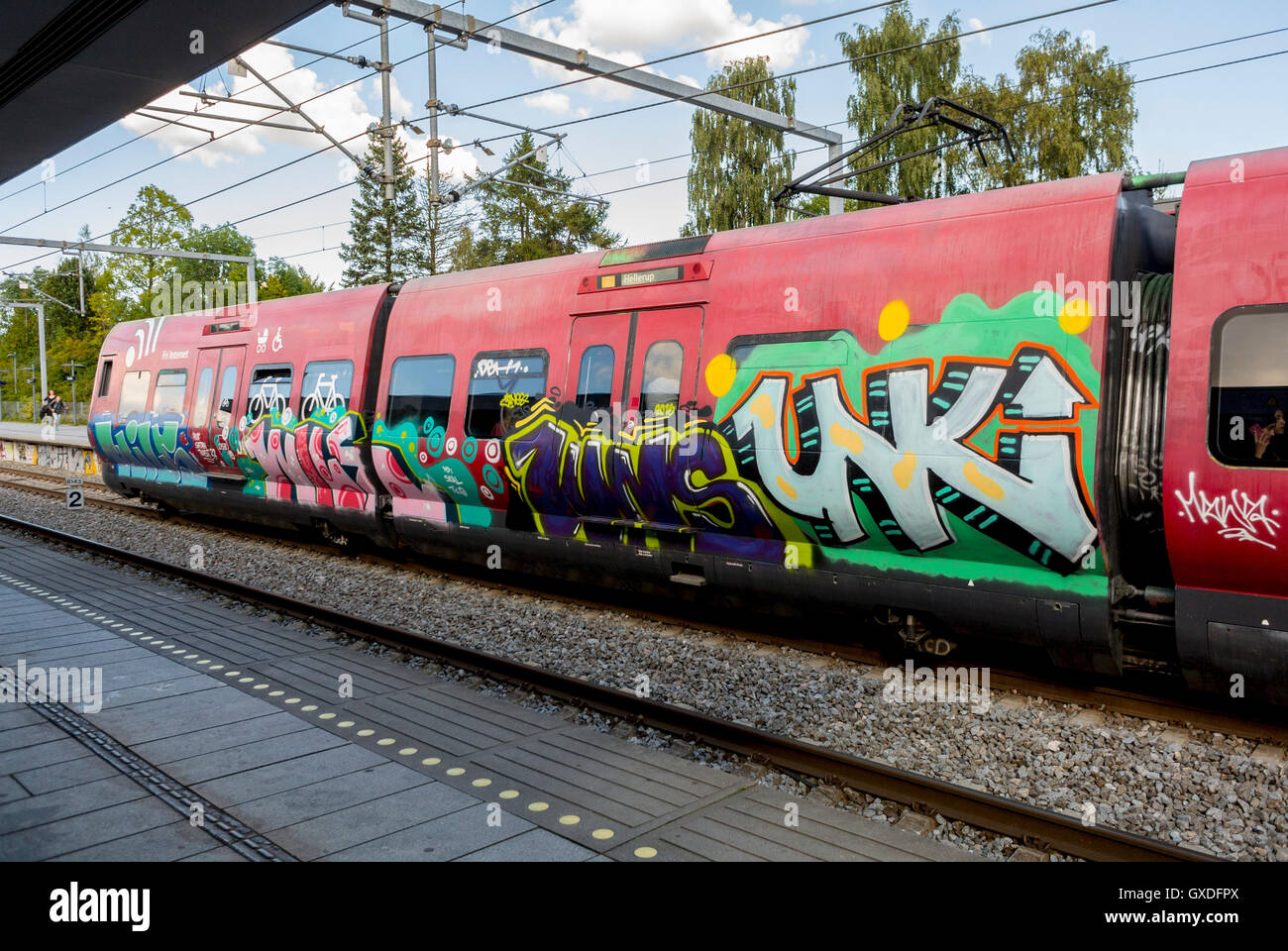 Copenhagen, Denmark, Graffiti Painted on Side of subway, DSB Train on ...