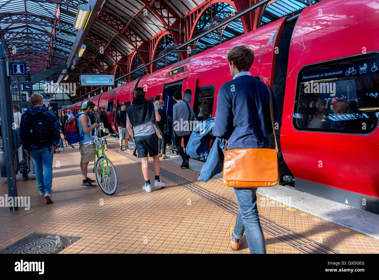 Copenhagen, Denmark, Crowd of People Walking Inside subway, DSB Train ...