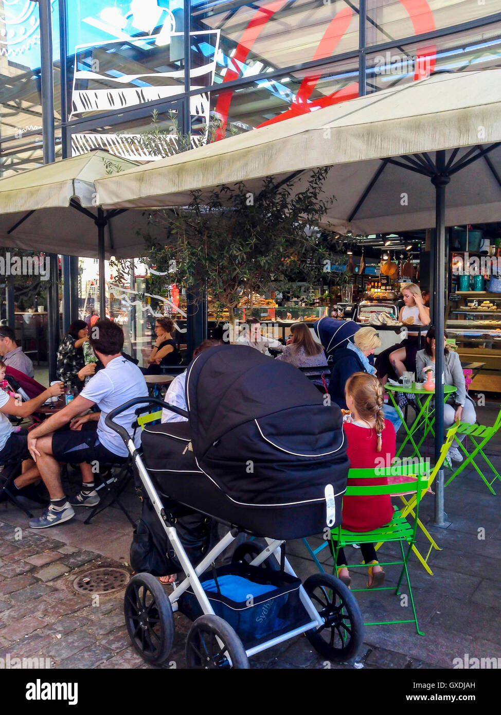 Copenhagen, Denmark, Street Scenes, Group People Sharing Meals in ...