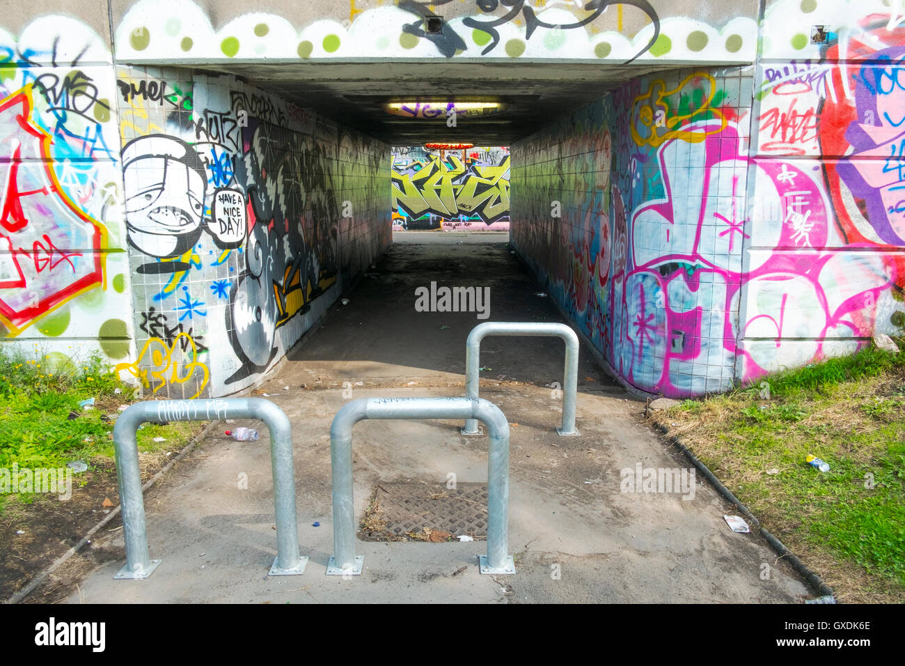 Graffiti artwork on deserted urban area near Manchester's student ...