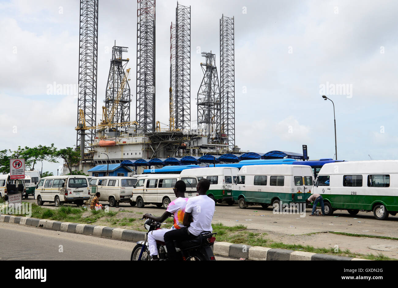 NIGERIA, City Lagos, two oil platform laying in Lagos port ...